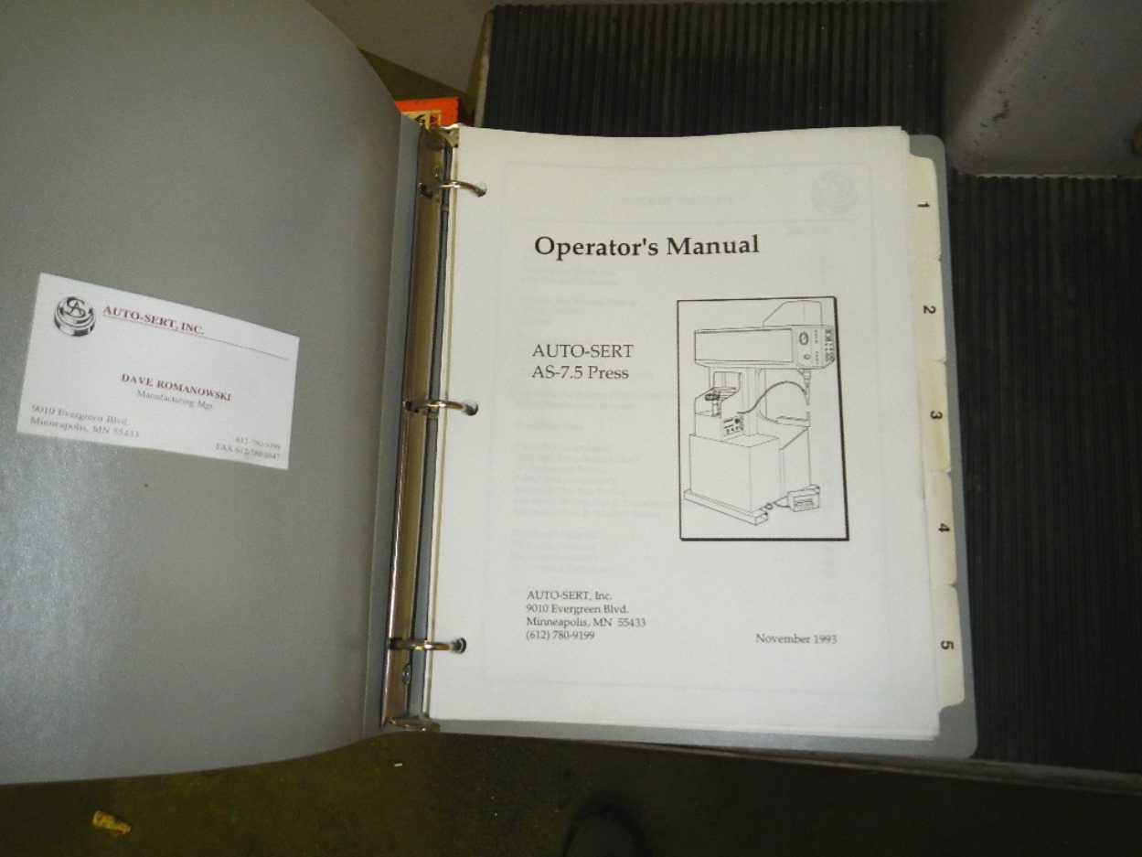 7.5 Ton 6'' Stroke Auto-Sert AS-7.5 HARDWARE INSERTION PRESS (Ref No ...