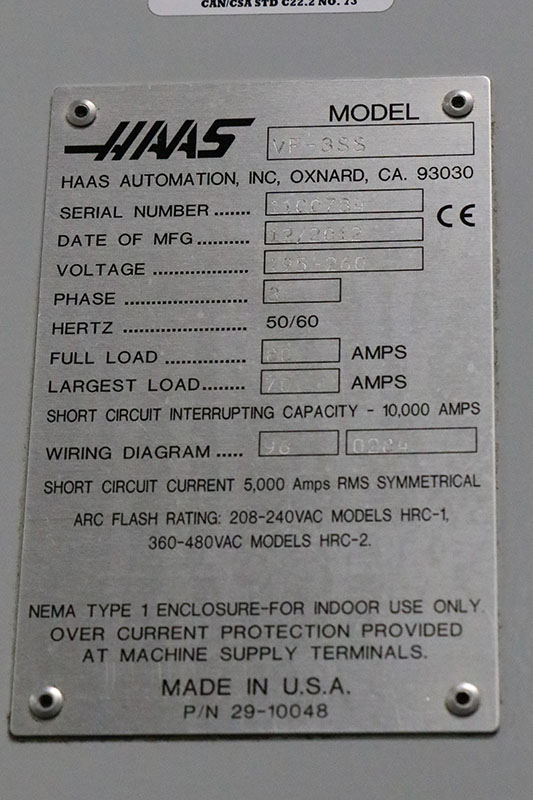40'' X Axis 20'' Y Axis Haas VF-3SS VERTICAL MACHINING CENTER (Ref No ...