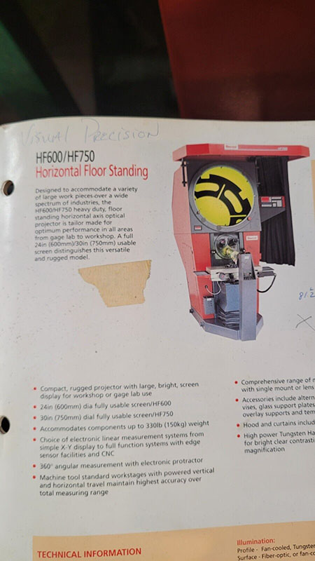 30'' Screen Starrett HF750, 2011, QC200 DRO & EDGE DET. OPTICAL ...