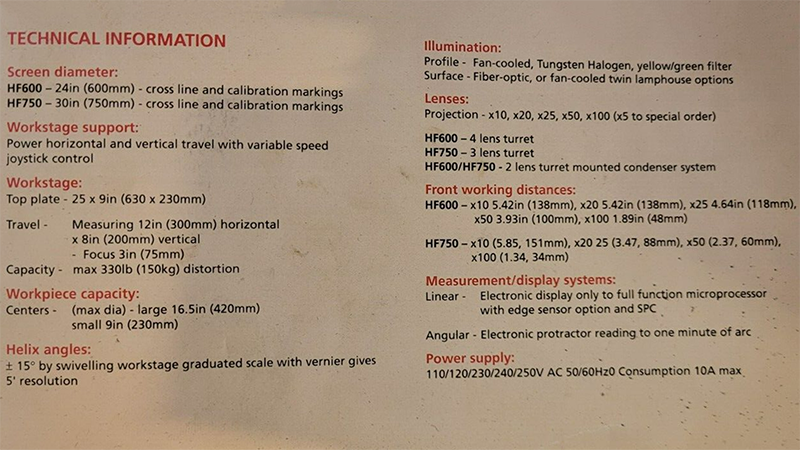 30'' Screen Starrett HF750, 2011, QC200 DRO & EDGE DET. OPTICAL ...