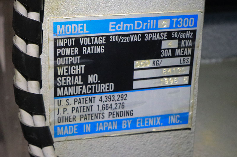 57 AMPS Current EDM CT300B, 1998, ELENIX CNC (NOT MANUAL) EDM HOLE DRILLER (Ref No: 169195 ...