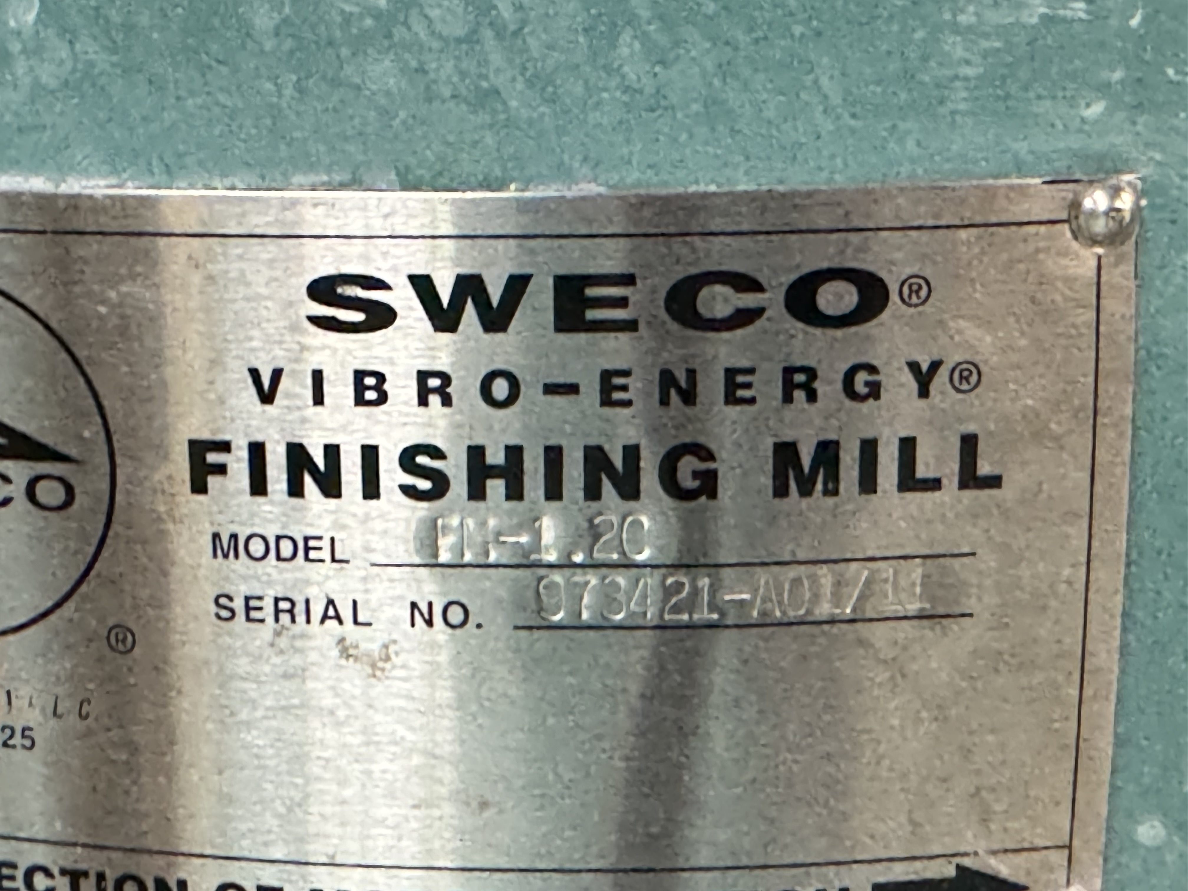 1.2 Cu. Ft. Sweco FM-1.2C, 2011, ROUND BOWL, 24'' DIA. VIBRATORY ...